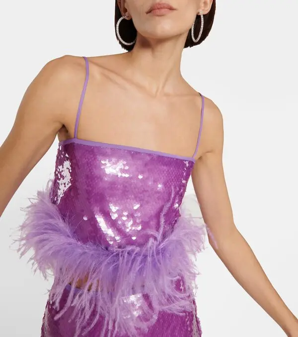 Giuseppe Di Morabito Feather-trimmed Sequined Crop Top - Purple