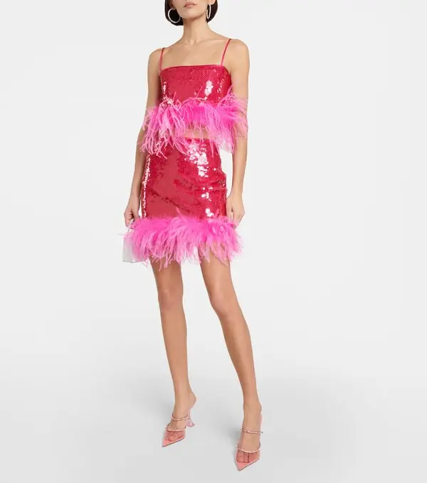 Giuseppe Di Morabito Sequined Feather-trimmed Crop Top - Pink