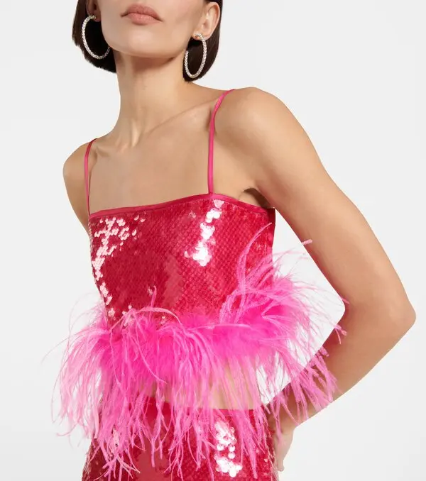 Giuseppe Di Morabito Sequined Feather-trimmed Crop Top - Pink