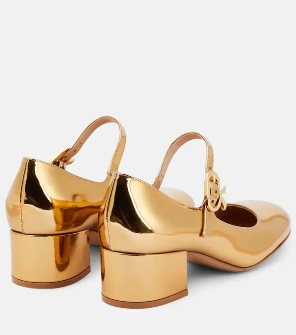 GIANVITO ROSSI Mary Ribbon Metallic Leather Pumps