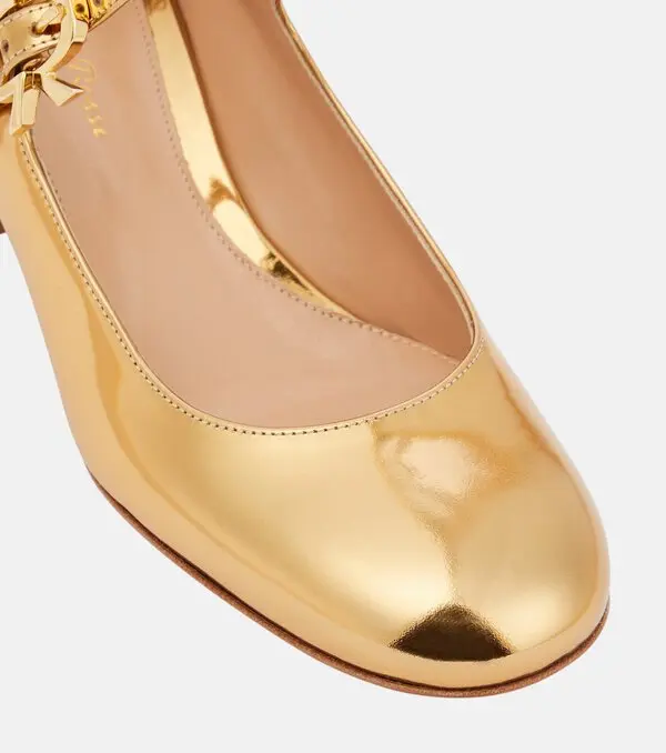 GIANVITO ROSSI Mary Ribbon Metallic Leather Pumps
