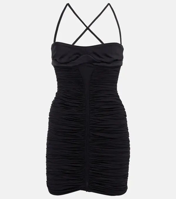 MUGLER Crossover Ruched Mini Dress - Black