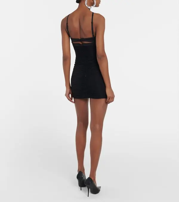 MUGLER Crossover Ruched Mini Dress - Black