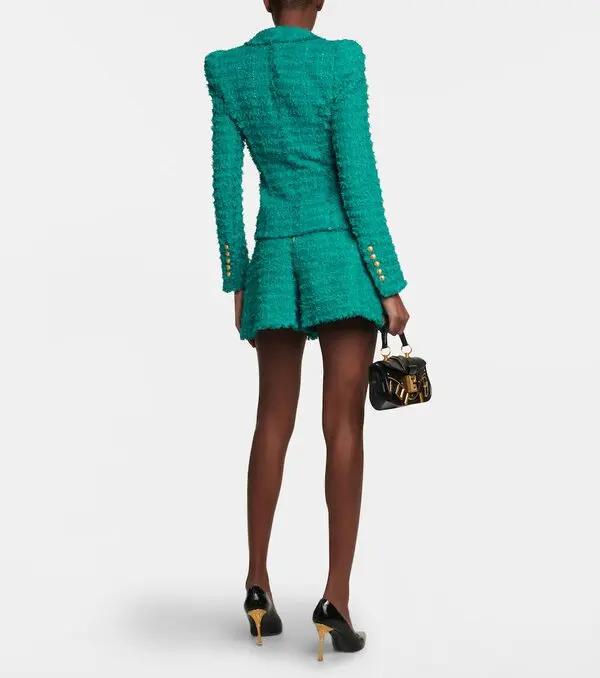 Balmain Tweed Blazer In Green 30% Off Editorialist