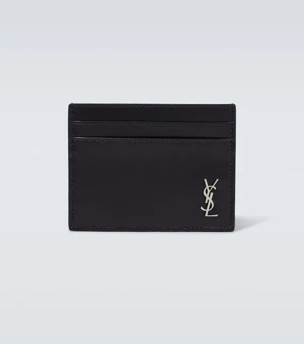 Saint Laurent Tiny Cassandre Leather Cardholder - Black