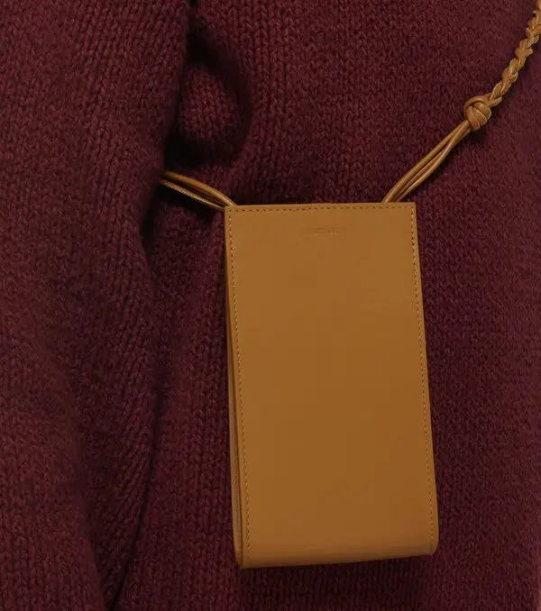 JIL SANDER Embossed Leather Phone Pouch - Orange