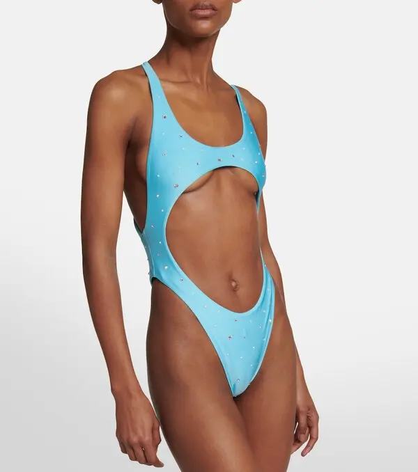 Alessandra Rich Embellished Cutout One-piece Swimsuit