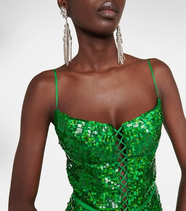 green emerald velvet dress Sequined Maxi Dress with Cutout 46 (FR) / Beige