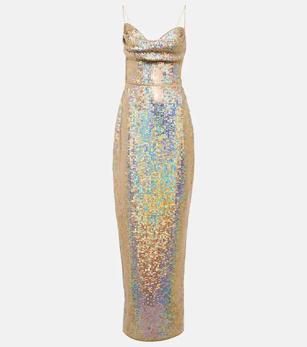 Rasario Sequin-Embellished Gown In Gold - 40% Off | Editorialist