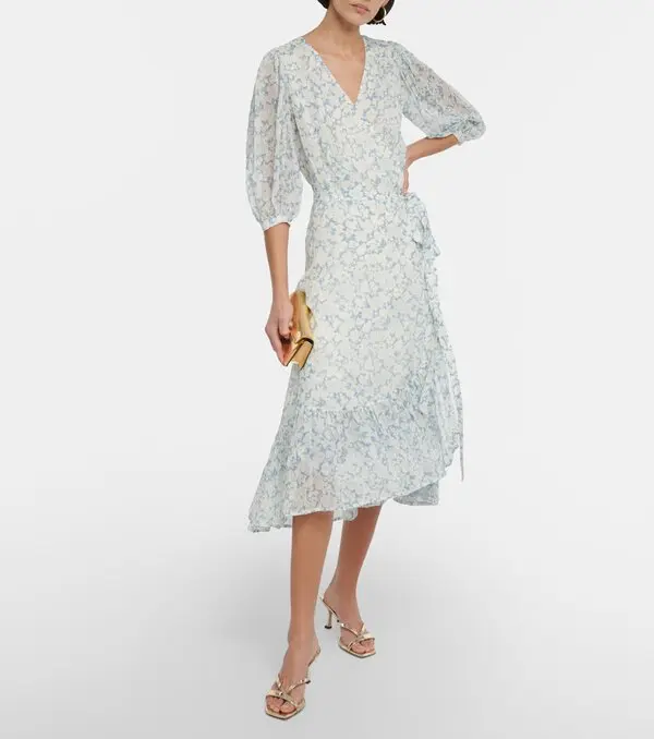 ralph lauren wrap dress Floral ruffled cotton in blue - Polo Threaded belt loops Ralph Lauren Faux-Wrap Dress in