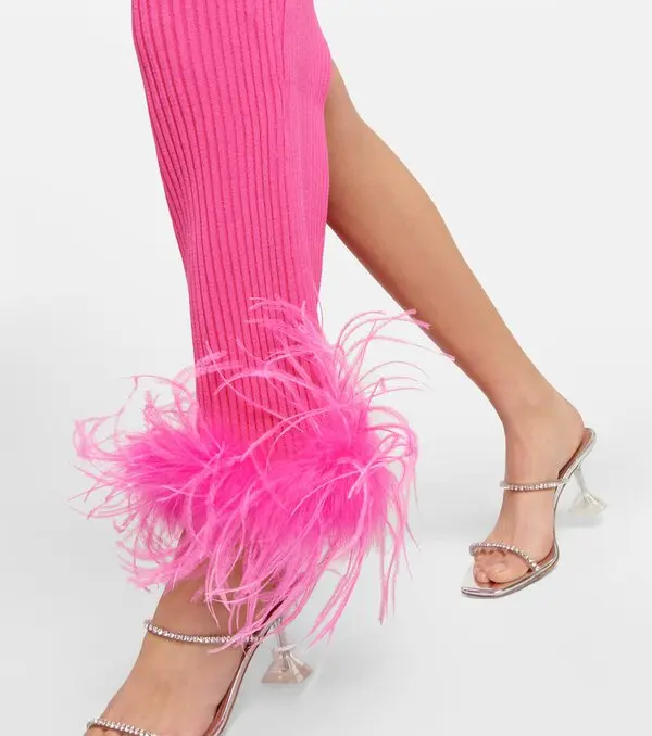 Giuseppe Di Morabito Rib-knit Feather-trimmed Dress