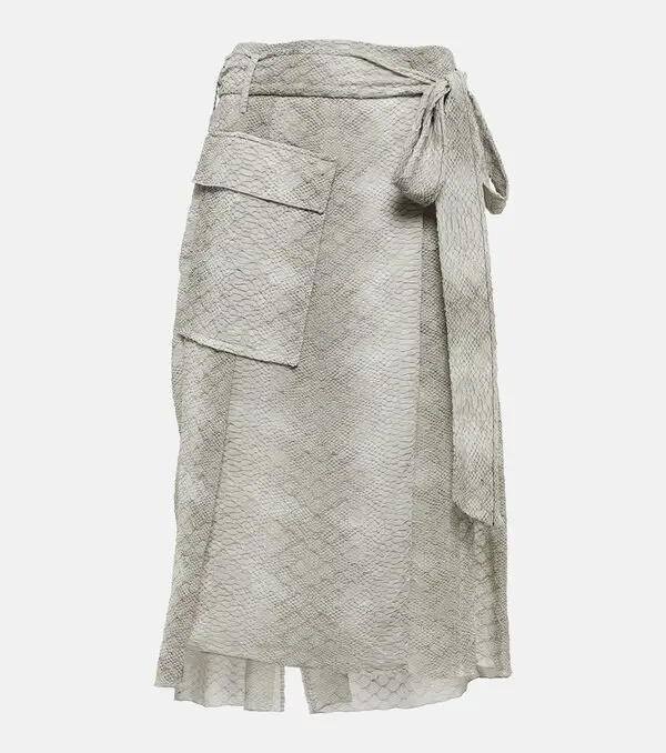 Victoria Beckham Snake-print Crêpe De Chine Wrap Skirt - Grey