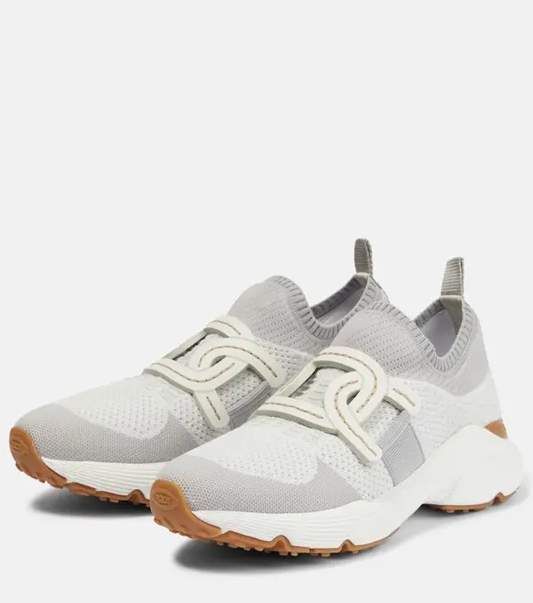 TOD'S Leather-trimmed Knit Sneakers - Grey
