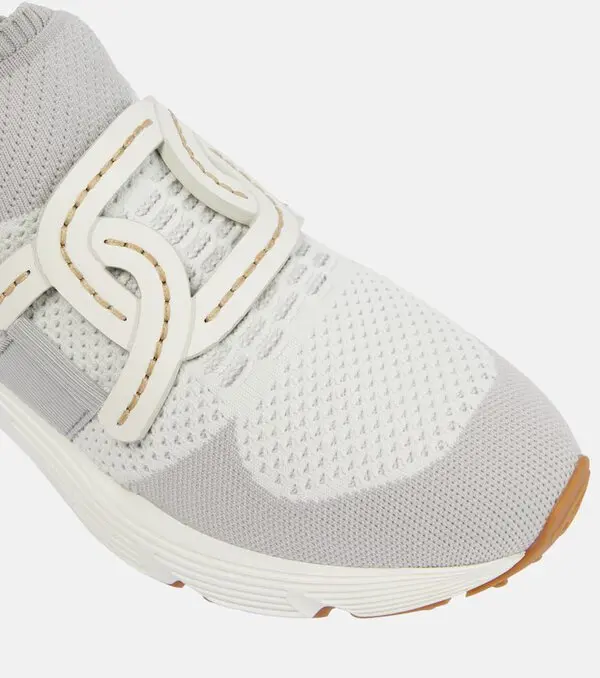 TOD'S Leather-trimmed Knit Sneakers - Grey