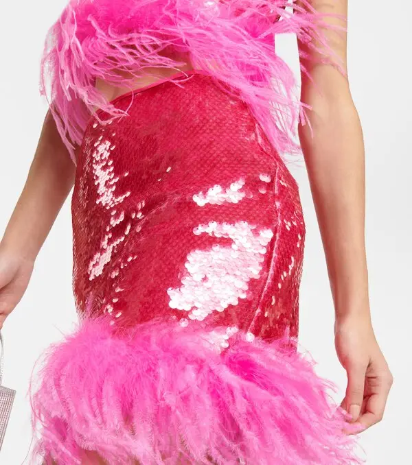 Giuseppe Di Morabito Sequined Feather-trimmed Mini Skirt - Pink