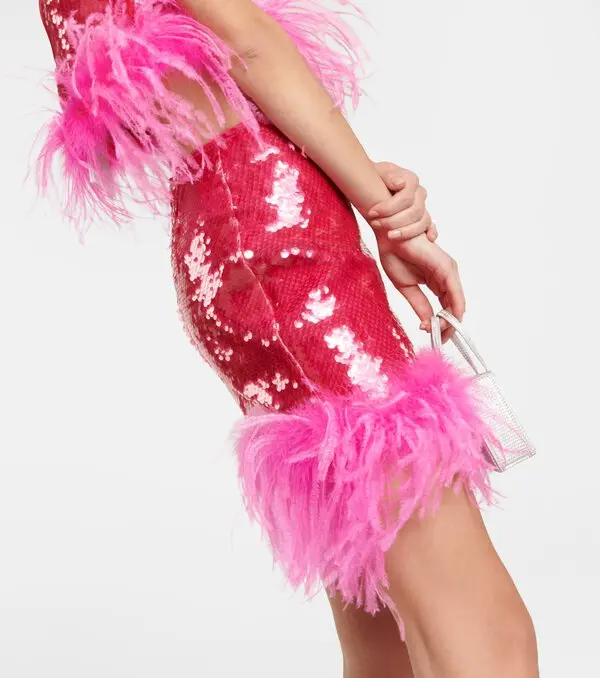 Giuseppe Di Morabito Sequined Feather-trimmed Mini Skirt - Pink