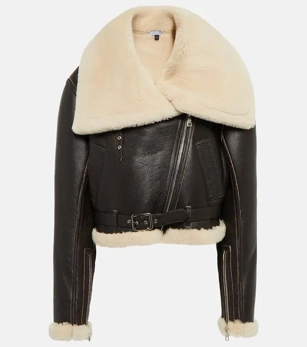 LAQUAN SMITH Shearling-trimmed Leather Jacket