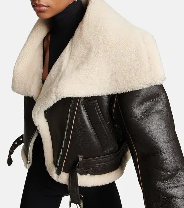 LAQUAN SMITH Shearling-trimmed Leather Jacket