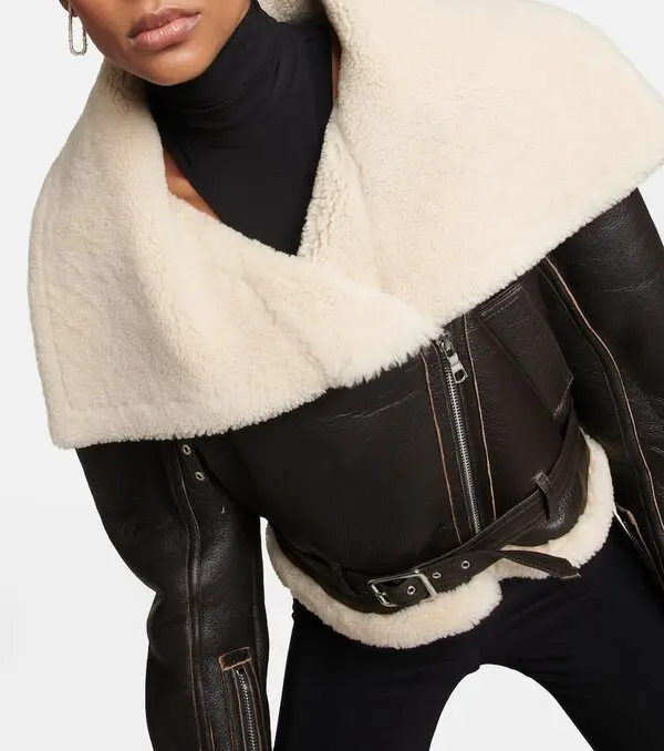 LAQUAN SMITH Shearling-trimmed Leather Jacket