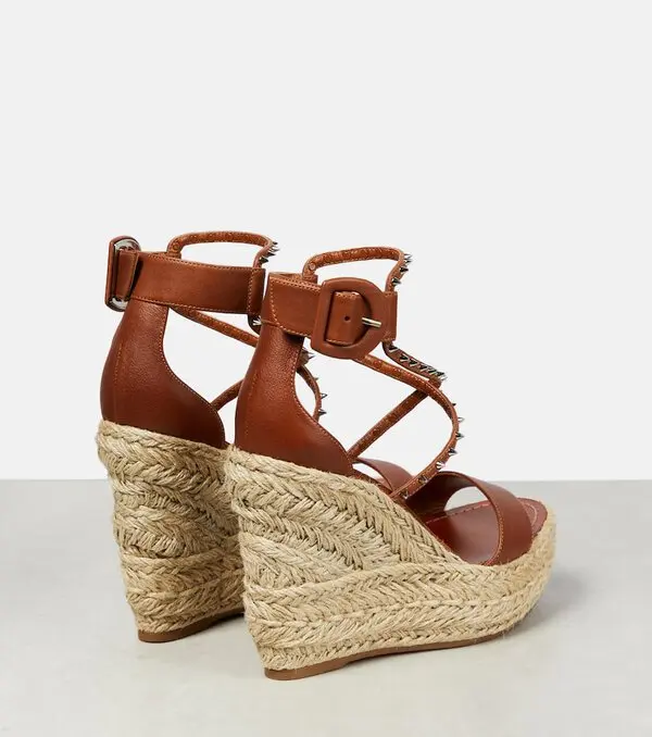 CHRISTIAN LOUBOUTIN Chocazeppa Leather Wedge Espadrilles - Brown