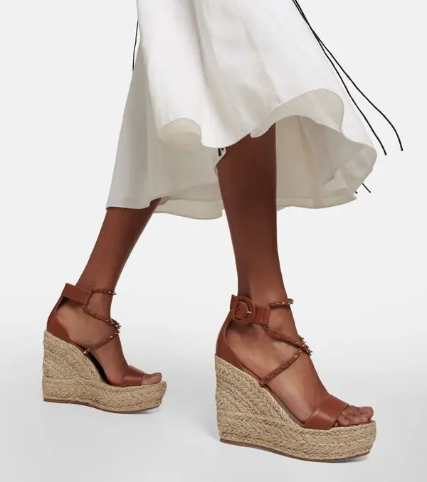 CHRISTIAN LOUBOUTIN Chocazeppa Leather Wedge Espadrilles - Brown