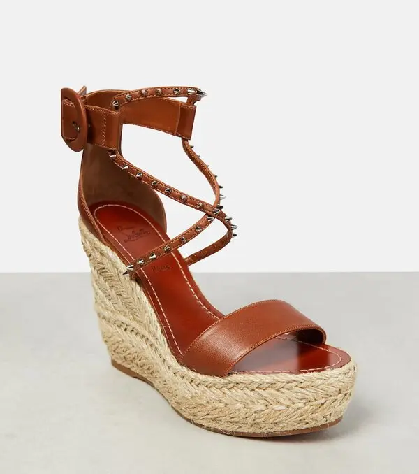CHRISTIAN LOUBOUTIN Chocazeppa Leather Wedge Espadrilles - Brown