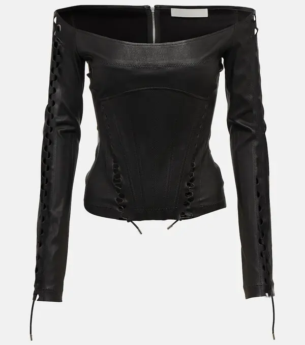 DION LEE Hinge-seam Leather Bustier Top - Black