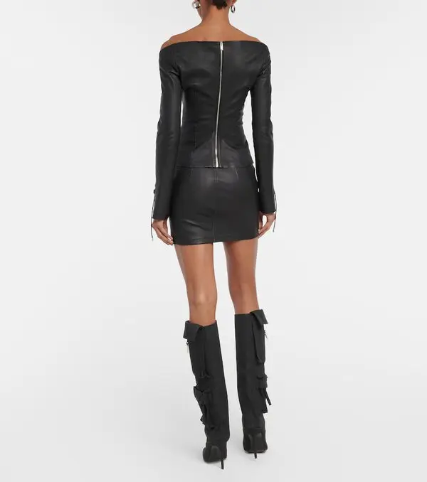 DION LEE Hinge-seam Leather Bustier Top