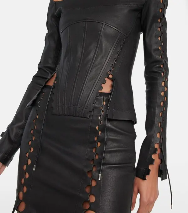 DION LEE Hinge-seam Leather Bustier Top