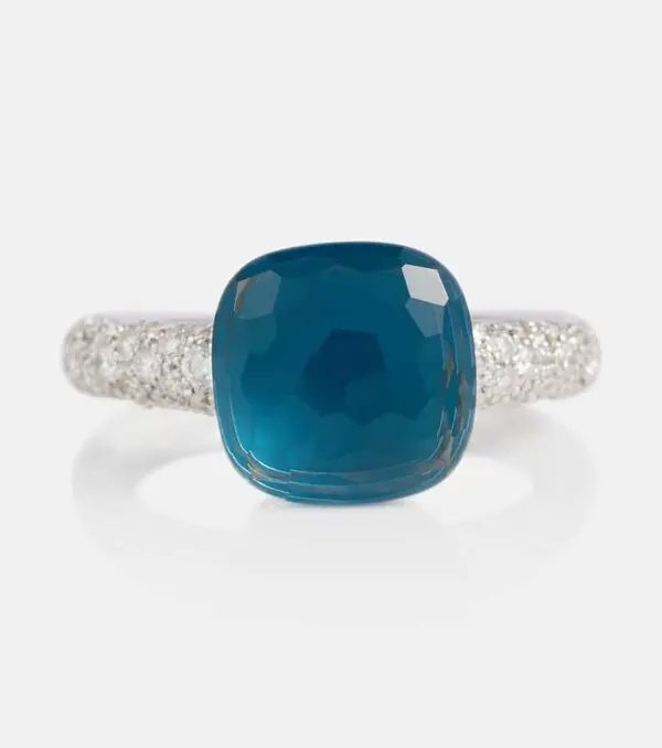 Pomellato Nudo 18kt White And Rose Gold Ring With Topaz And Diamonds - Blue