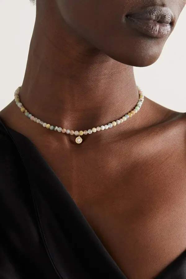 SYDNEY EVAN 14-karat Morganite And Diamond Choker