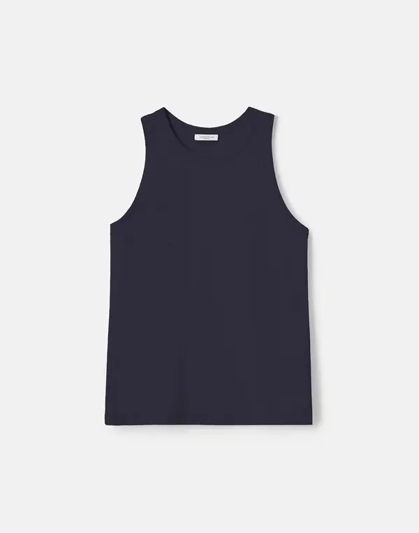 Lafayette 148 New York Cotton Rib Jersey Racerback Tank - Blue Ink
