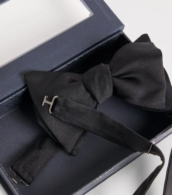 Eton Silk Pre-tied Ribbed Bow Tie - Black