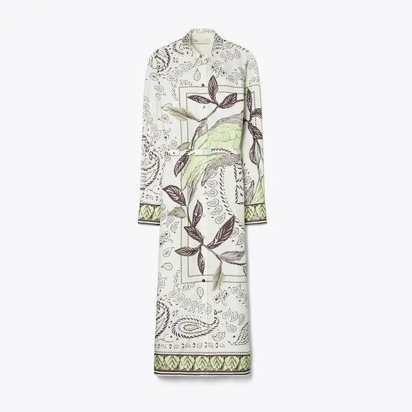 Tory Burch Printed Silk Shirtdress - Mint Cockatoo