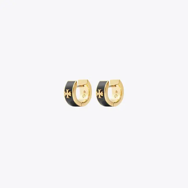 Tory Burch Icon Enamel Huggie Earrings - Tory Gold/black