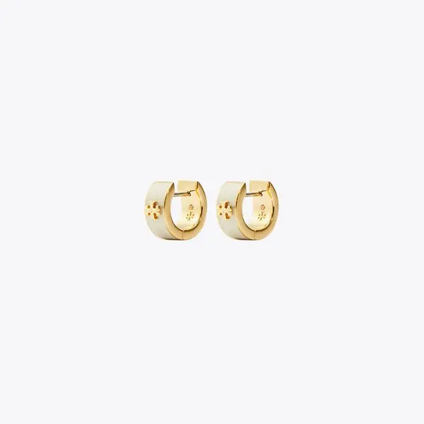 Tory Burch Icon Enamel Huggie Earrings - Tory Gold/new Ivory