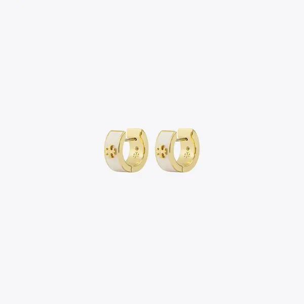 Tory Burch Icon Enamel Huggie Earrings - Tory Gold/pink Snow