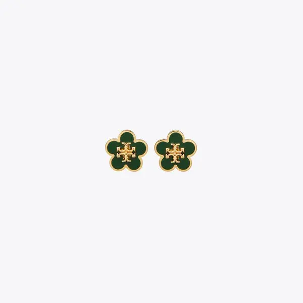 Tory Burch Forget Me Not Enamel Stud Earrings - Tory Gold/dark Kale
