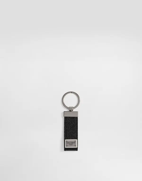 Dolce & Gabbana Calfskin Key Chain With Logo Tag - Black