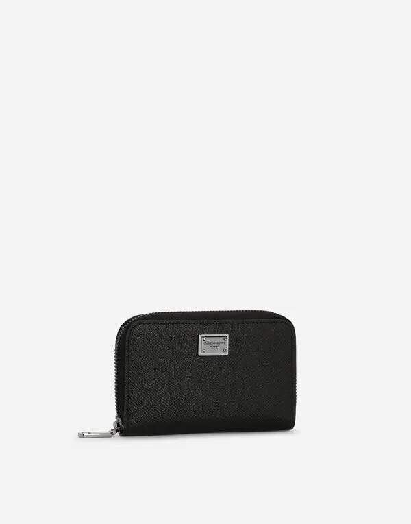 Dolce & Gabbana Small Calfskin Zip-around Wallet With Logo Tag - Black