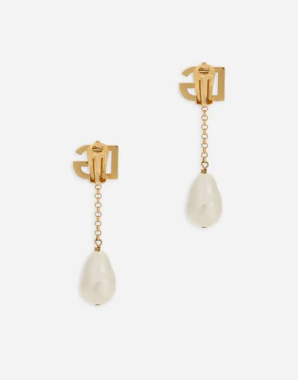 Dolce & Gabbana Drop Earrings With Pearls And Dg Logo