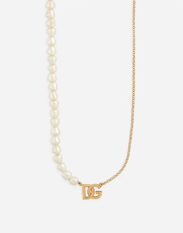 Dolce & Gabbana Pearl And Logo Link Necklace - Gold