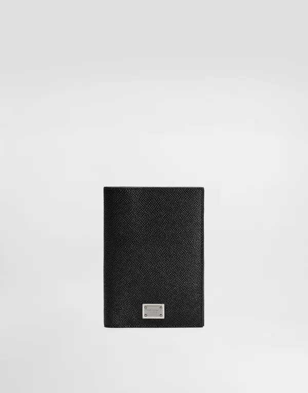 Dolce & Gabbana Calfskin Passport Holder With Logo Tag - Black