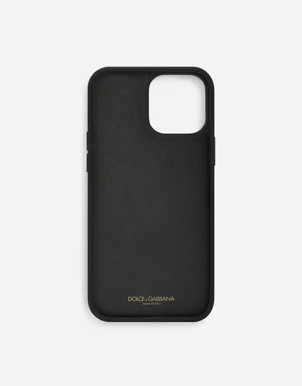 Dolce & Gabbana Calfskin Iphone 13 Pro Max Cover With Logo Tag - Black