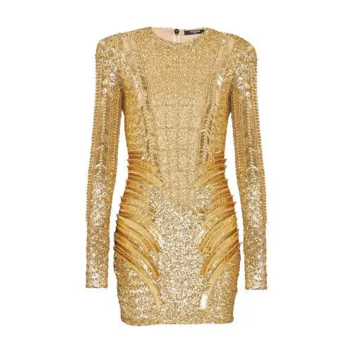 green emerald velvet dress Balmain Black Shinny Glitter Gold Fringe Runway Mini Dress Size 40   THE-ECHELON
