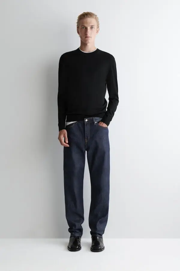 Cos Slim Merino Wool Crew-neck Sweater - Black