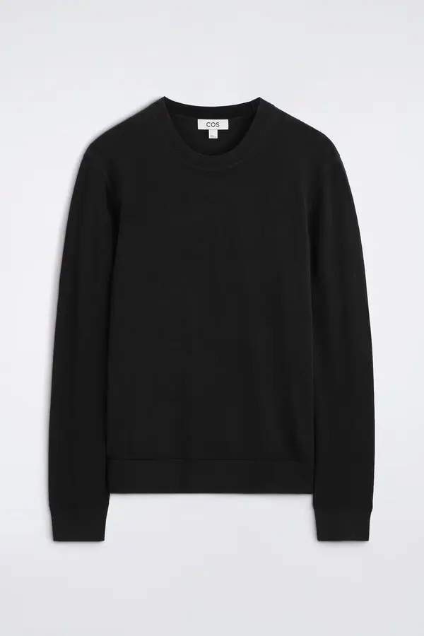 Cos Slim Fit Merino Wool Crew Neck Sweater - Black