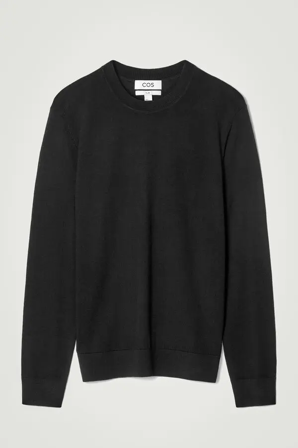 Cos Slim Fit Merino Wool Crew Neck Sweater - Black