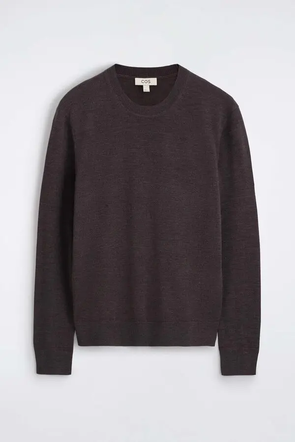 Cos Slim Fit Merino Wool Crew Neck Sweater - Brown