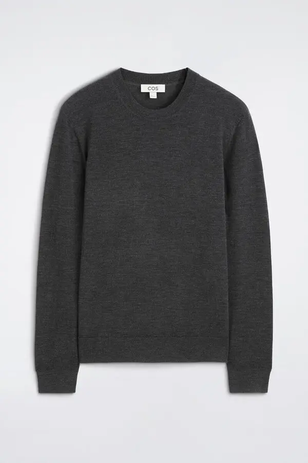 Cos Slim Fit Merino Wool Crew Neck Sweater - Gray